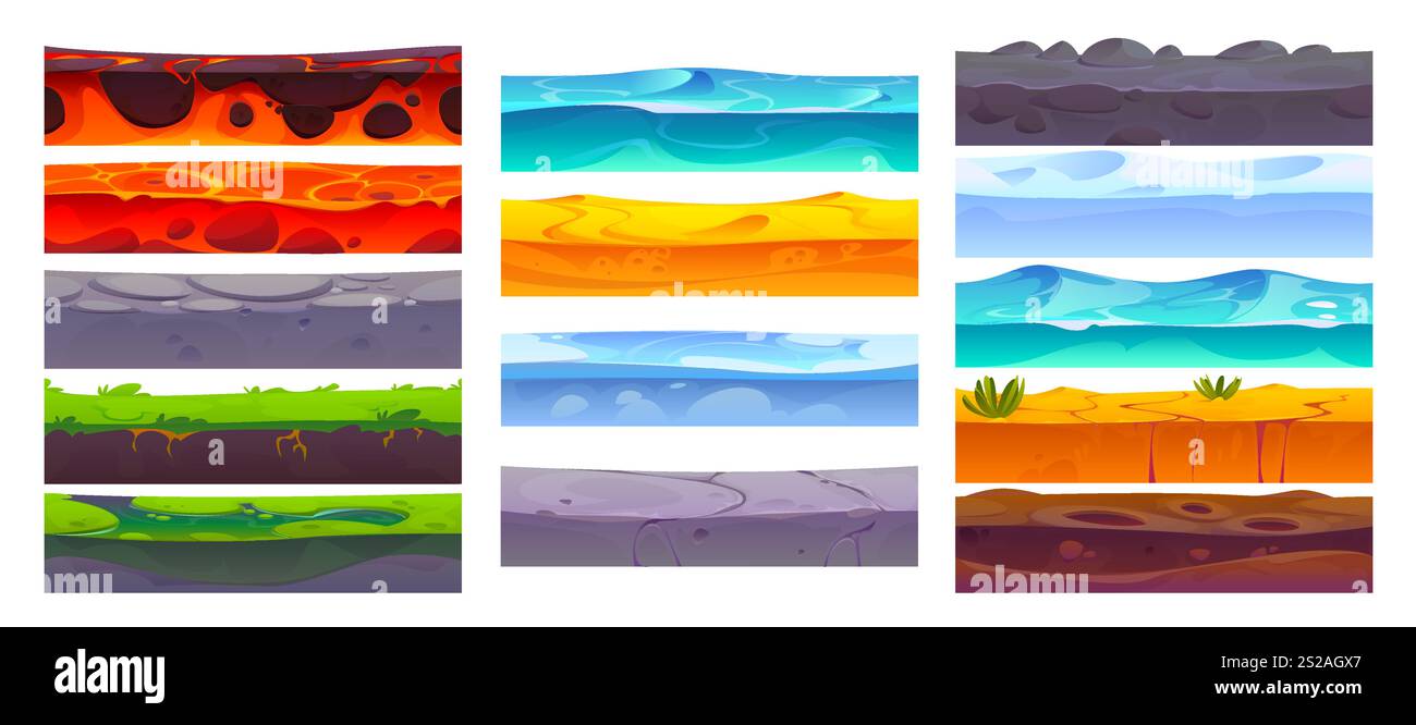 Seamless soil ground layers, level surface game asset, vector UI ...