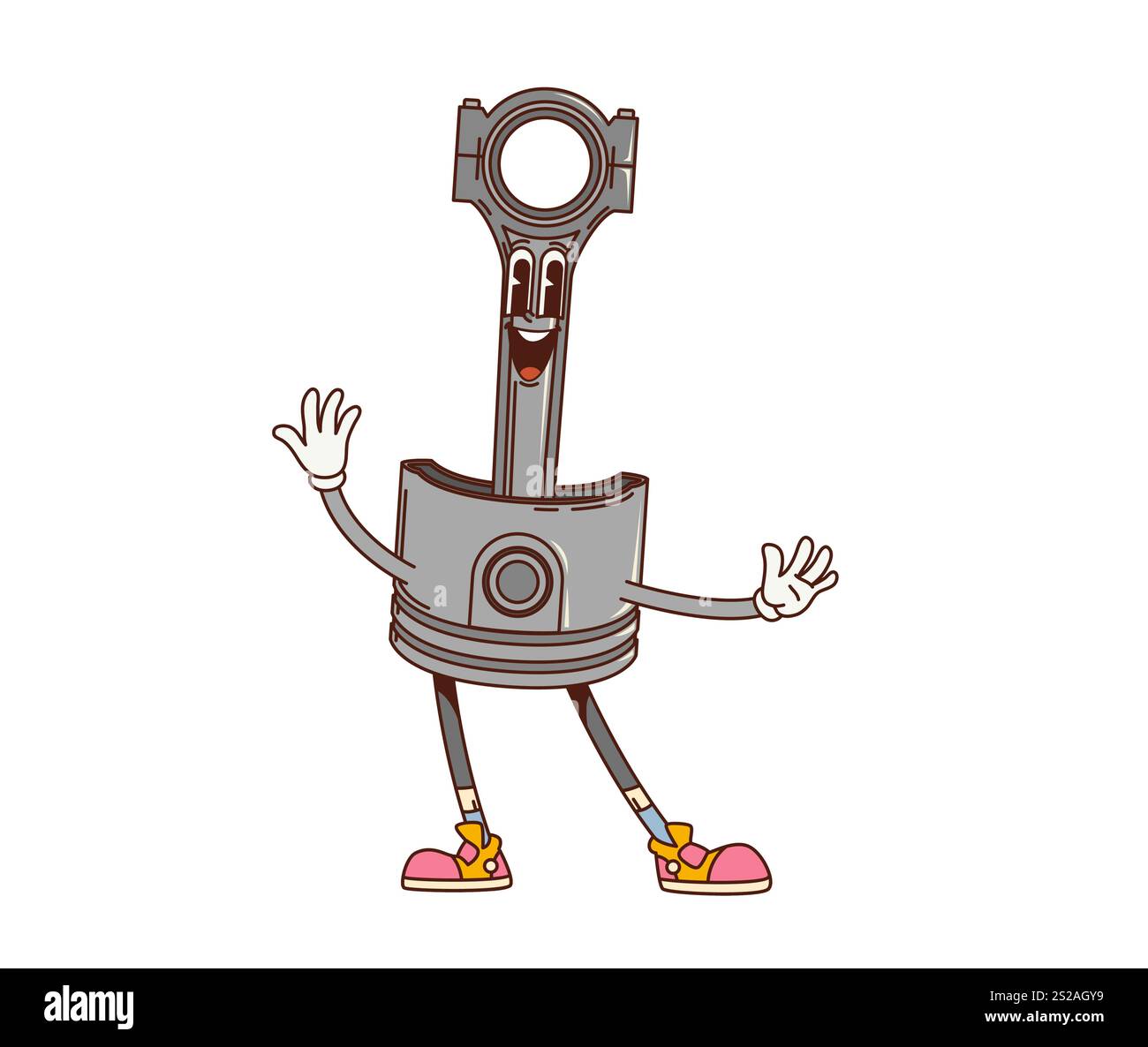 Cartoon retro groovy car piston character. Vehicle repair service ...