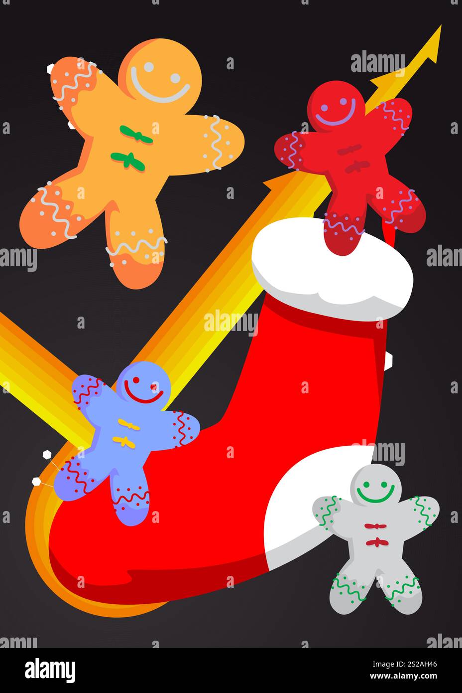 Retro 70s Background with Christmas stocking and Gingerbread Man Cookie ...