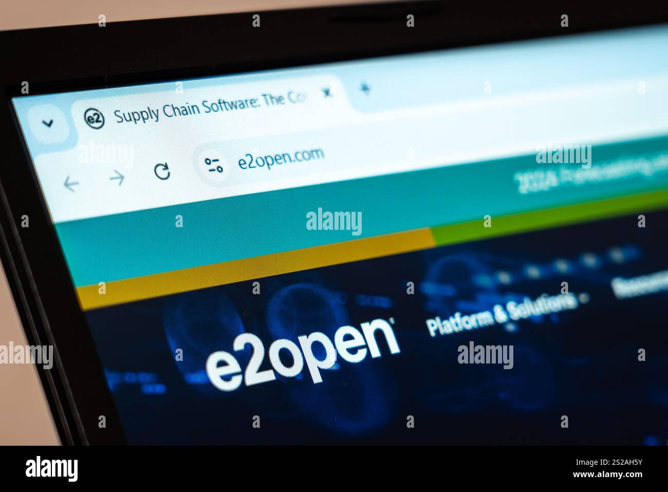 New York, USA - January 07, 2025: E2open website displayed on computer ...