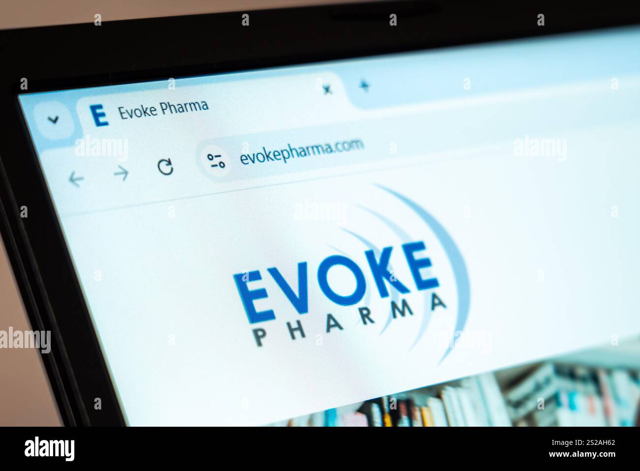 New York, USA - January 07, 2025: Evoke Pharma website displayed on computer screen showcasing ...