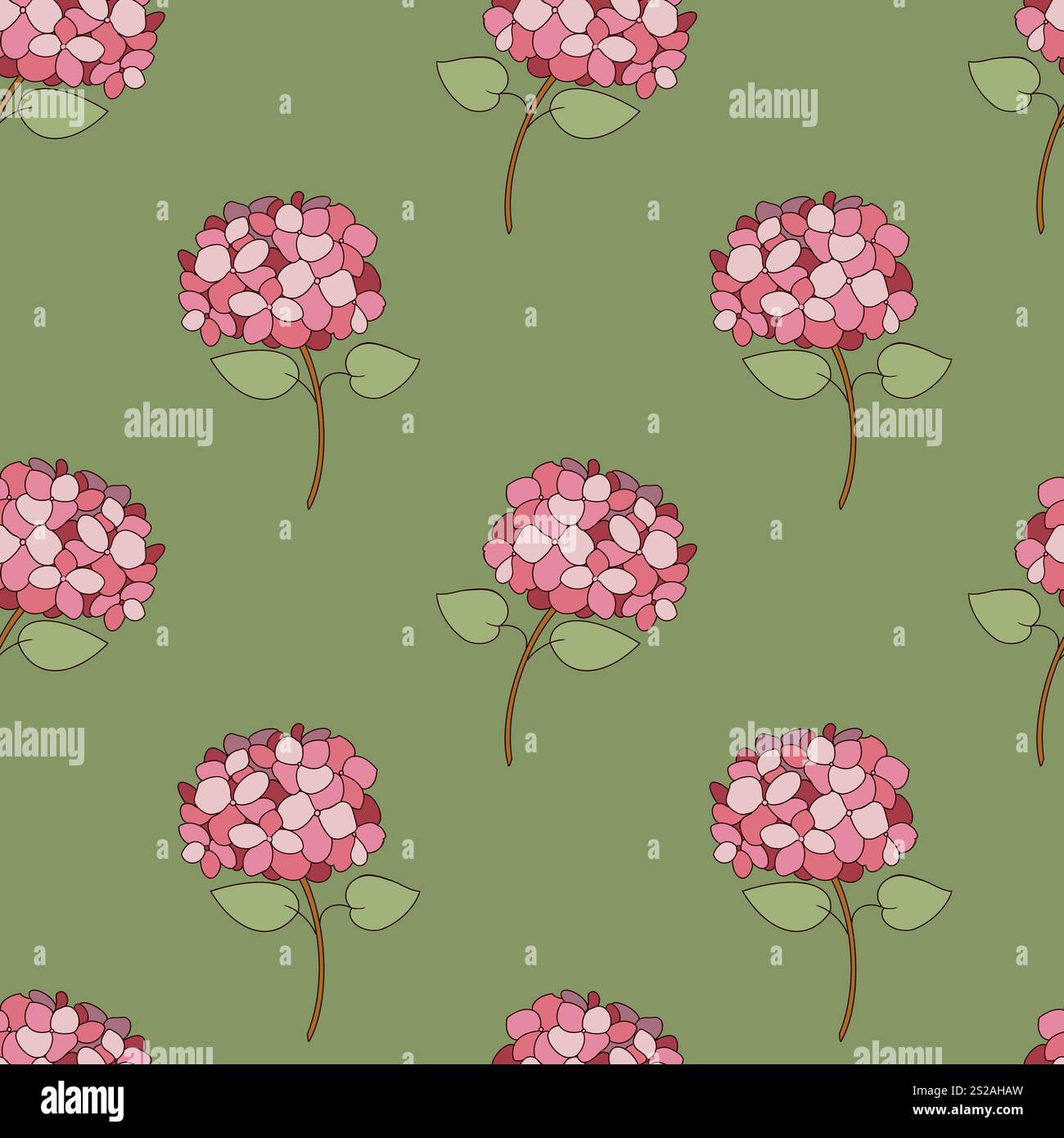 Seamless pattern with pink hydrangea Stock Photo - Alamy