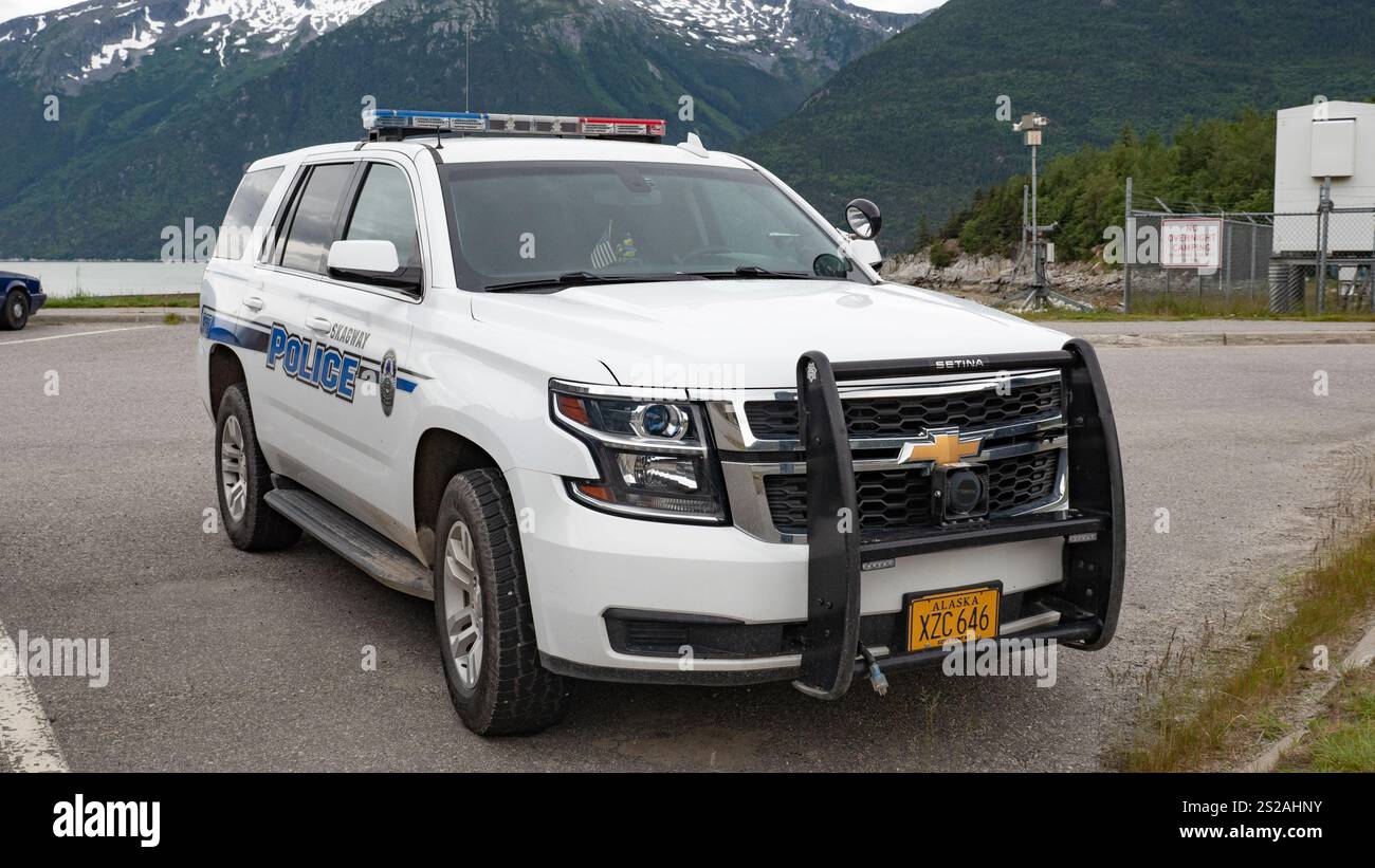 Skagway, Alaska, USA - July 23, 2019: Chevrolet Tahoe. Police patrol ...