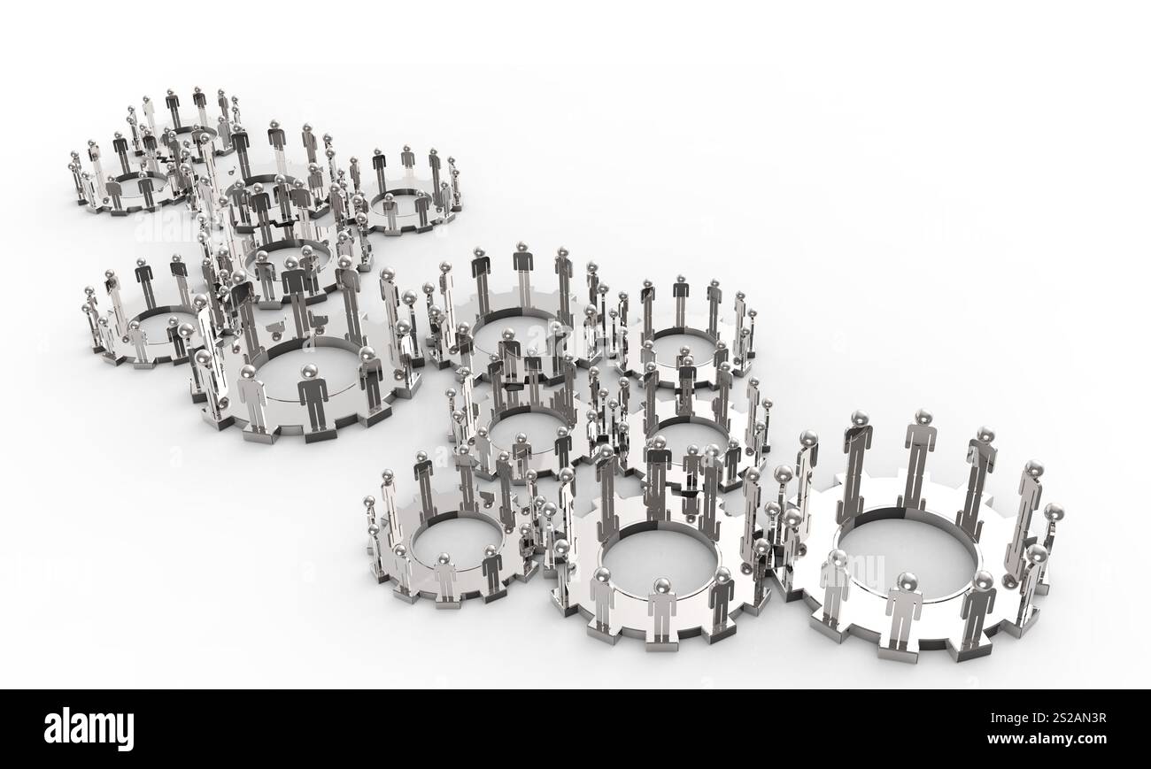Model of 3d figures on connected cogs as industry concept Stock Photo ...