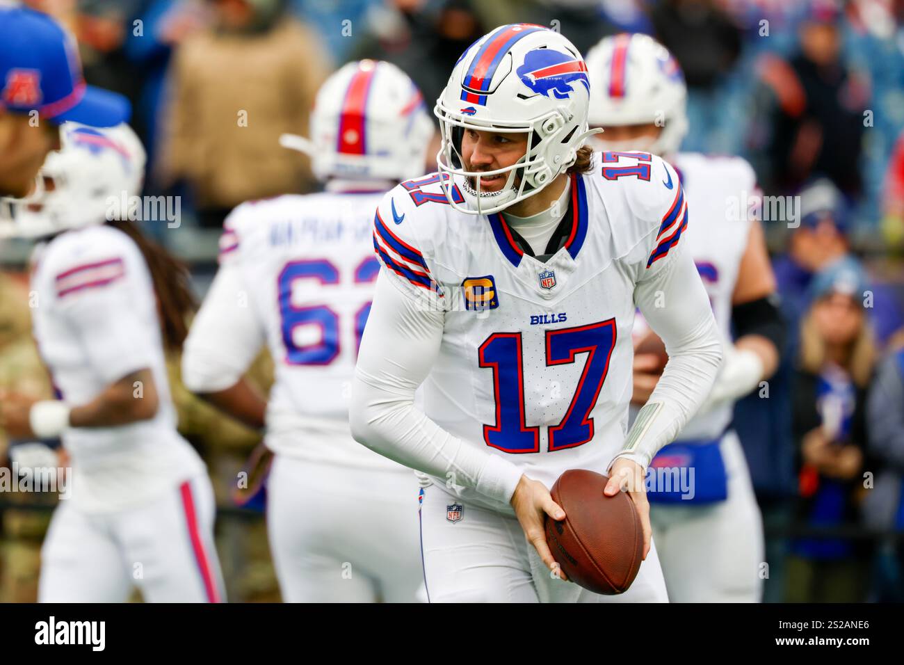 Buffalo Bills quarterback Josh Allen (17) takes a snap prior to an NFL ...