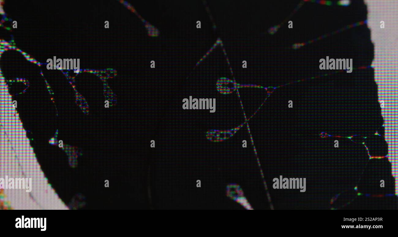 Damaged matrix. Broken pixels. Black wet surface of cracked LCD screen ...