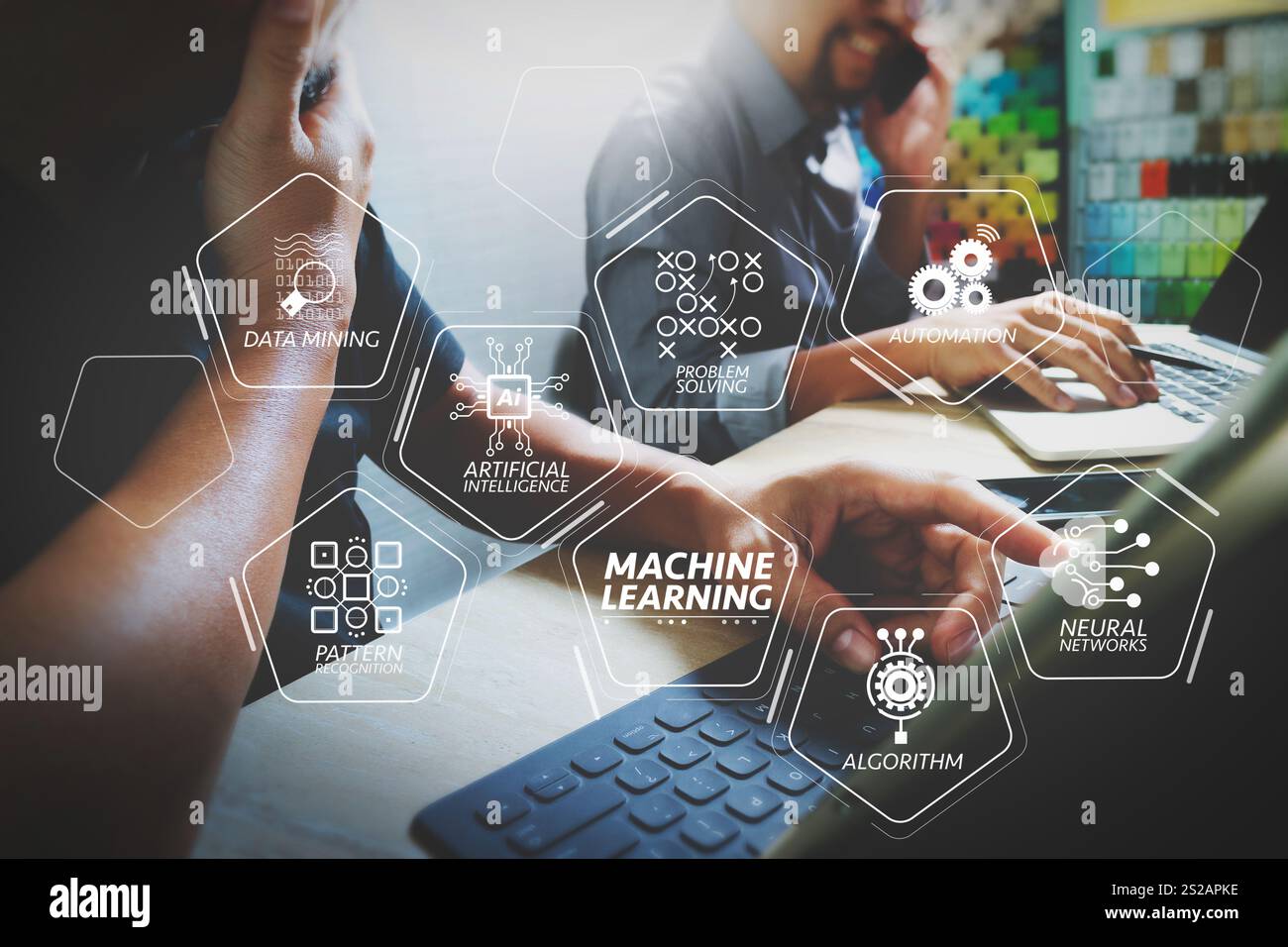 Machine learning technology diagram with artificial intelligence (AI),neural network,automation ...