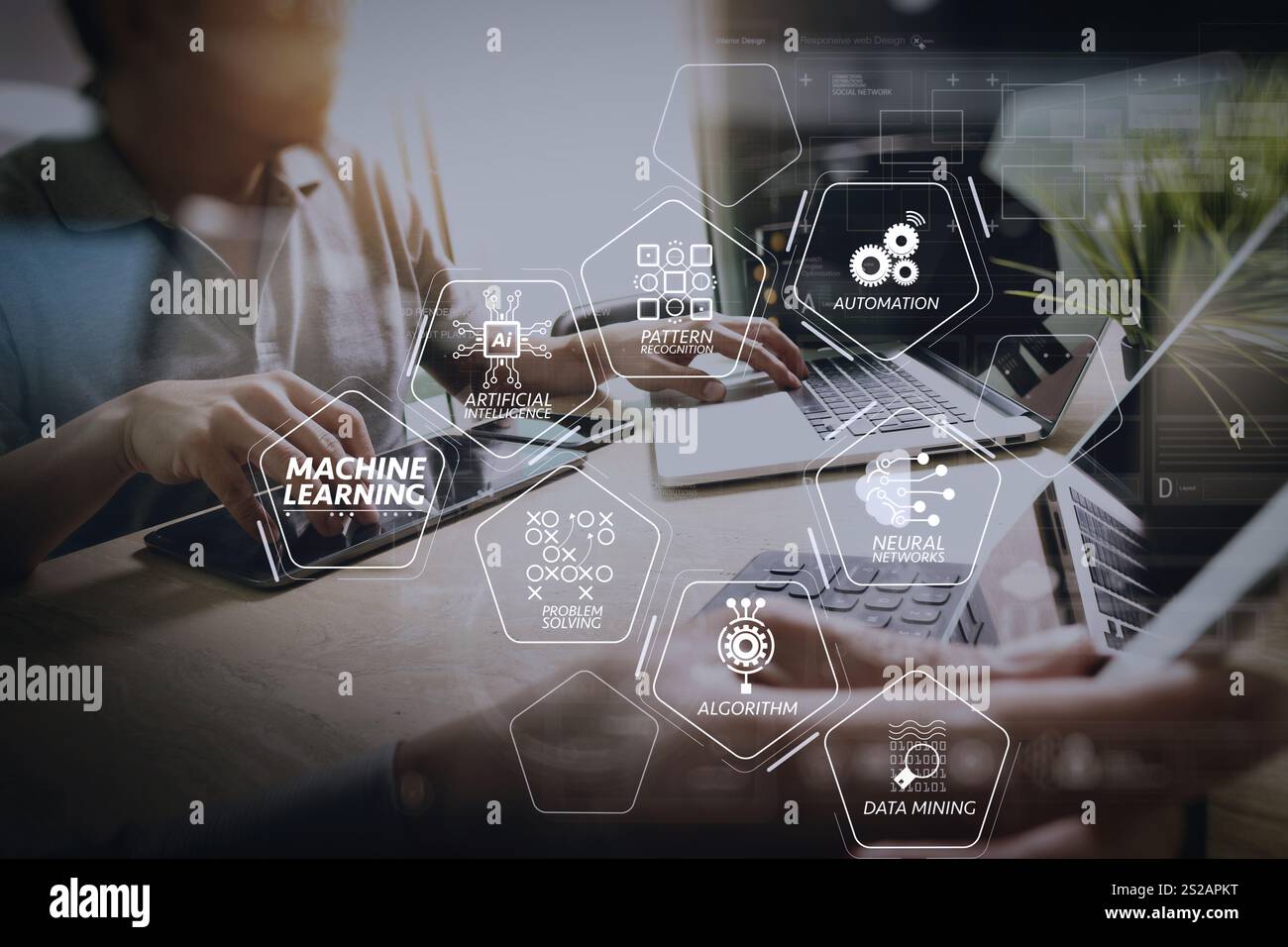 Machine learning technology diagram with artificial intelligence (AI ...