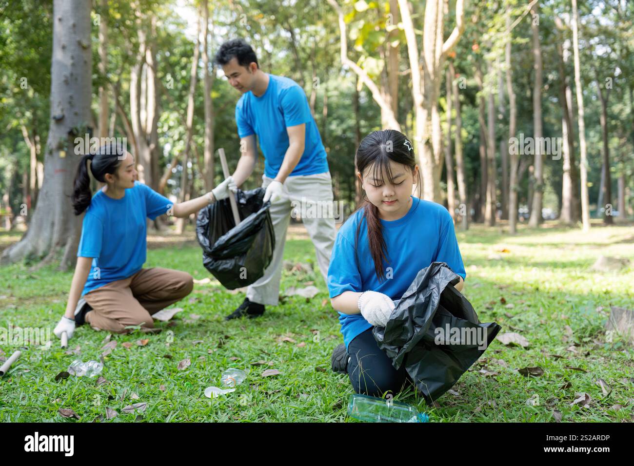 Community cleanup action local park group activity nature setting ...