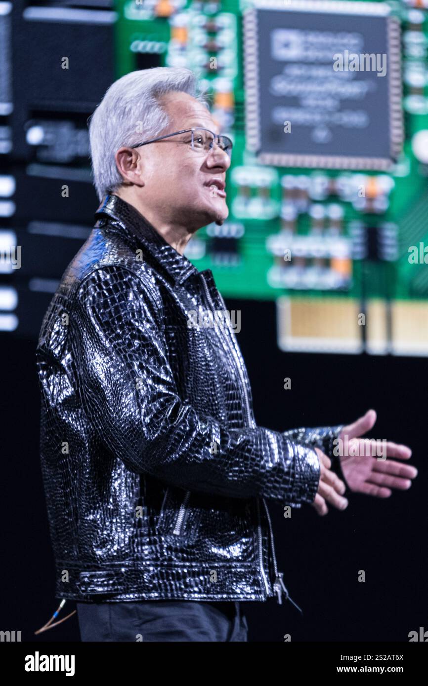 Las Vegas, USA. 06th Jan, 2025. LAS VEGAS, NV - Jensen Huang speaking ...