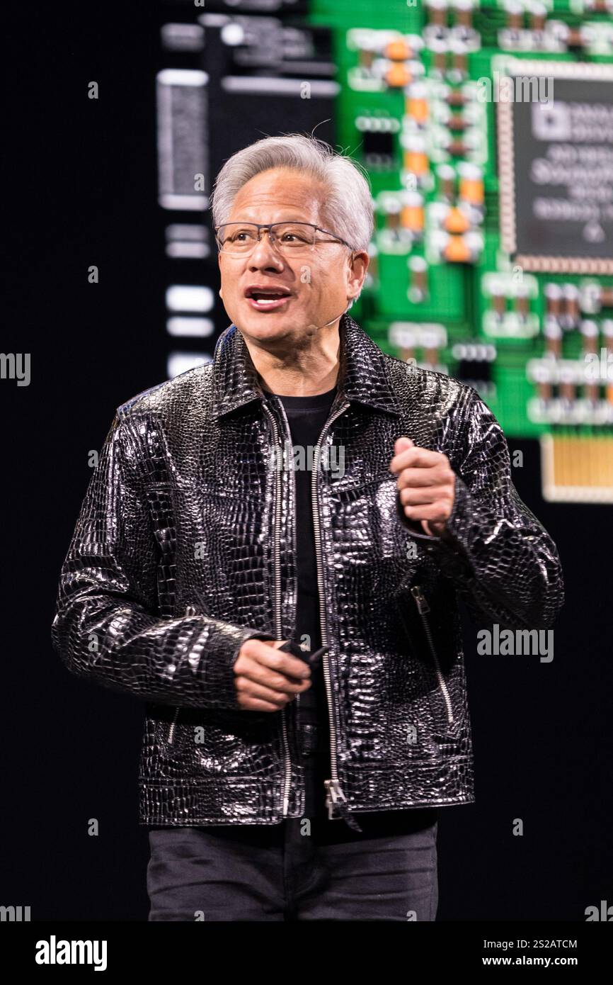 Las Vegas, USA. 06th Jan, 2025. LAS VEGAS, NV - Jensen Huang speaking ...