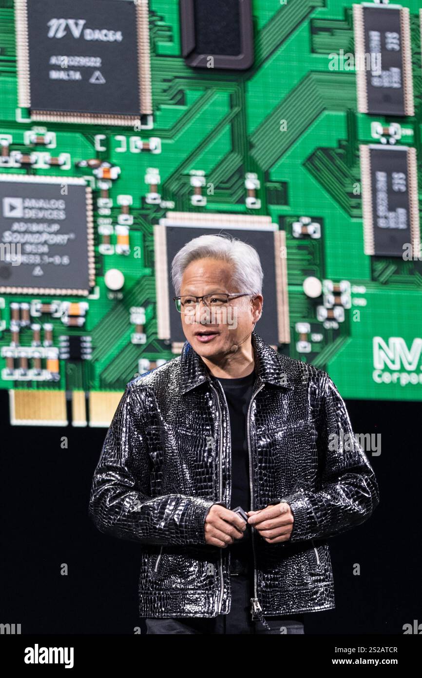 Las Vegas, USA. 06th Jan, 2025. LAS VEGAS, NV - Jensen Huang speaking ...
