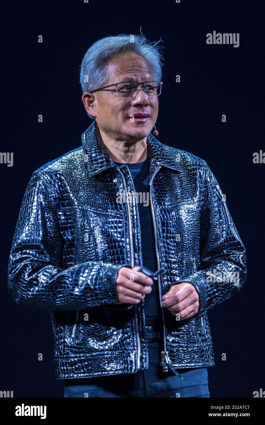 Las Vegas, USA. 06th Jan, 2025. LAS VEGAS, NV - Jensen Huang speaking ...