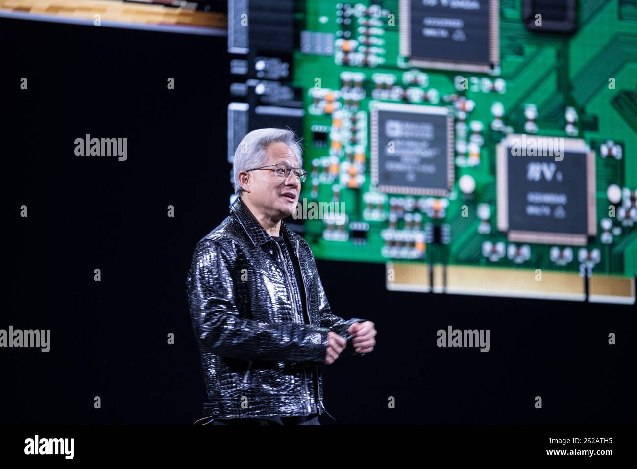 Las Vegas, USA. 06th Jan, 2025. LAS VEGAS, NV - Jensen Huang speaking ...