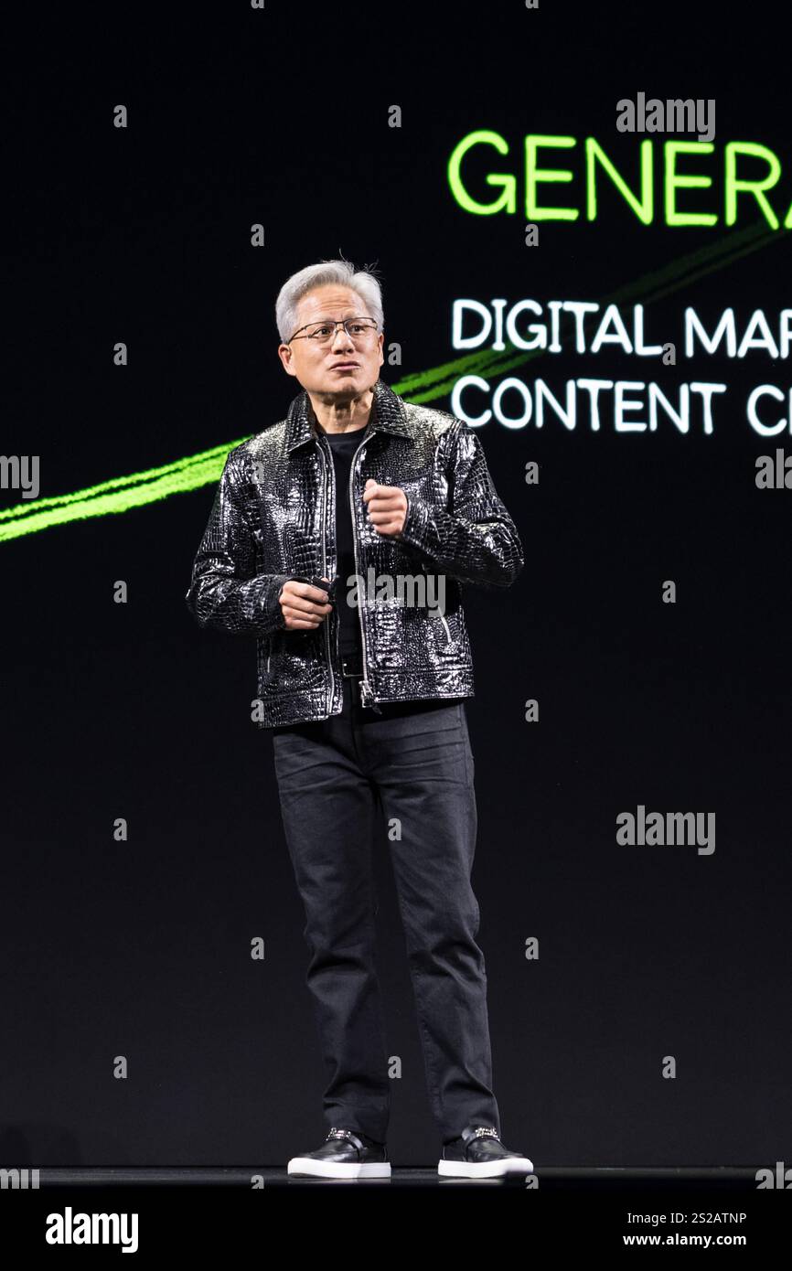 Las Vegas, USA. 06th Jan, 2025. LAS VEGAS, NV - Jensen Huang speaking ...