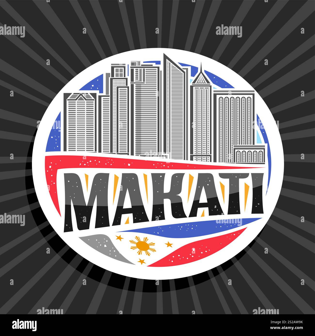 Vector logo for Makati, white decorative tag with line illustration of ...