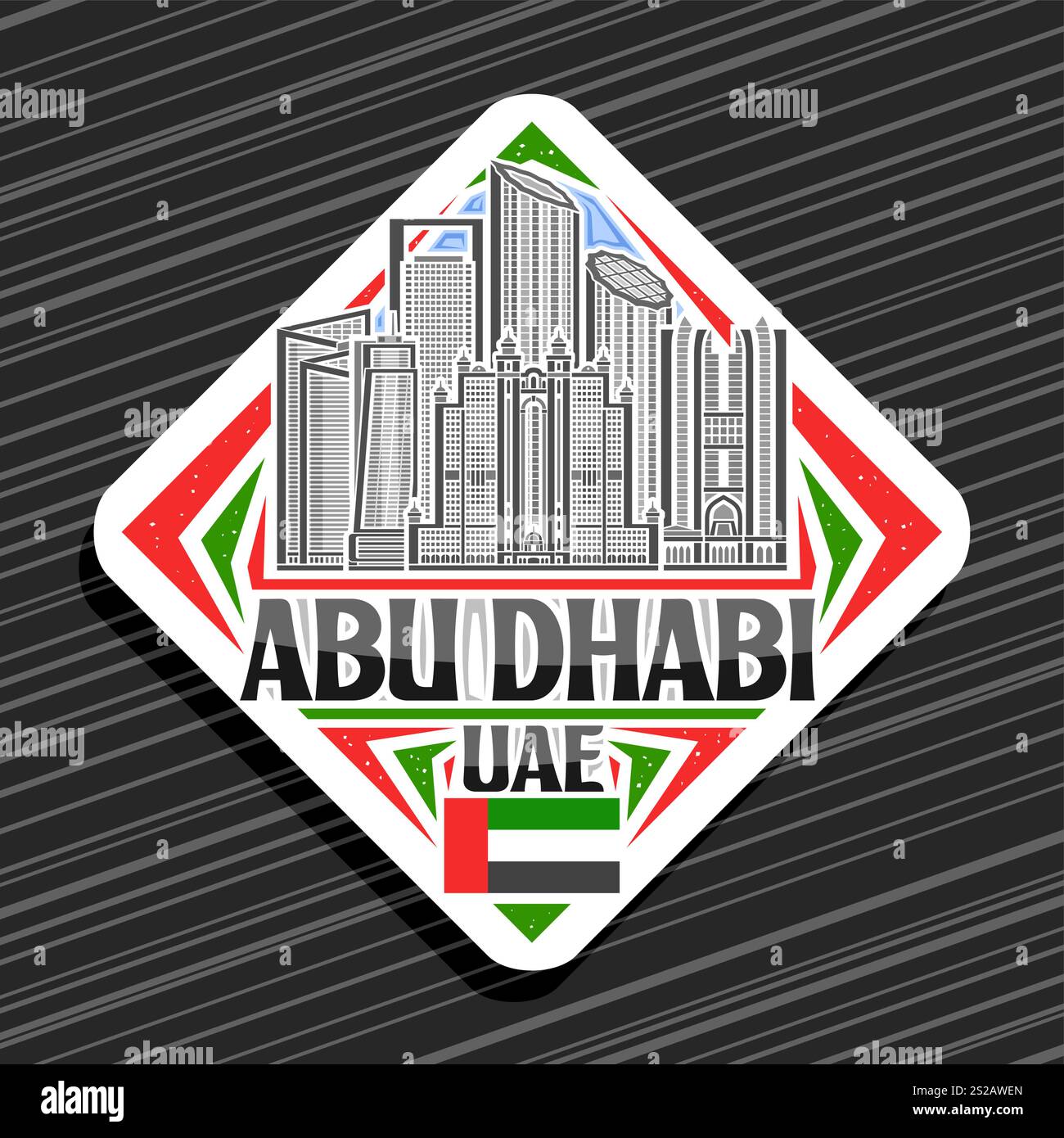 Vector logo for Abu Dhabi, white decorative rhomb road sign with line ...