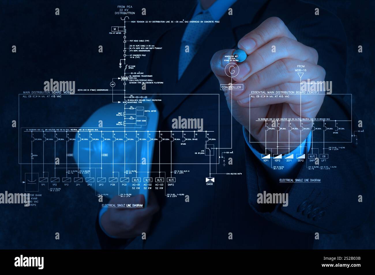 engineer draws an electronic single line schematic diagram Stock Photo ...