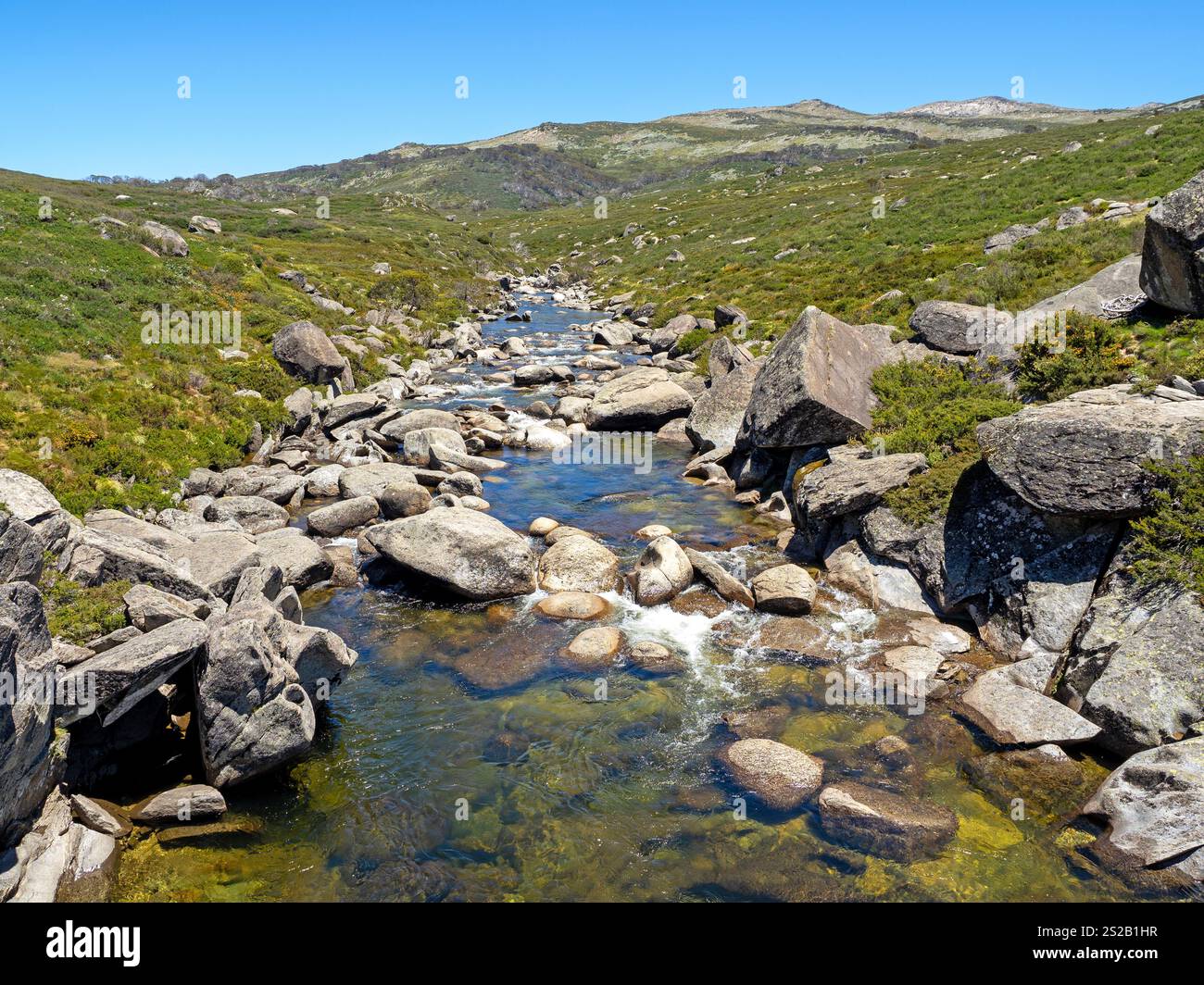 The Snowy River flowing beneath Mt Twynam and Little Twynam in ...