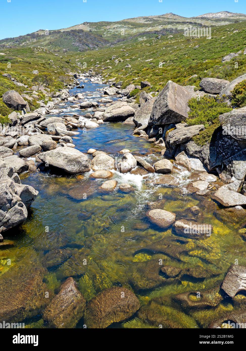 The Snowy River flowing beneath Mt Twynam and Little Twynam in ...