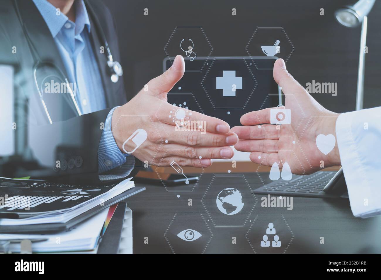 Medical and health care concept,Doctor and patient shaking hands in ...