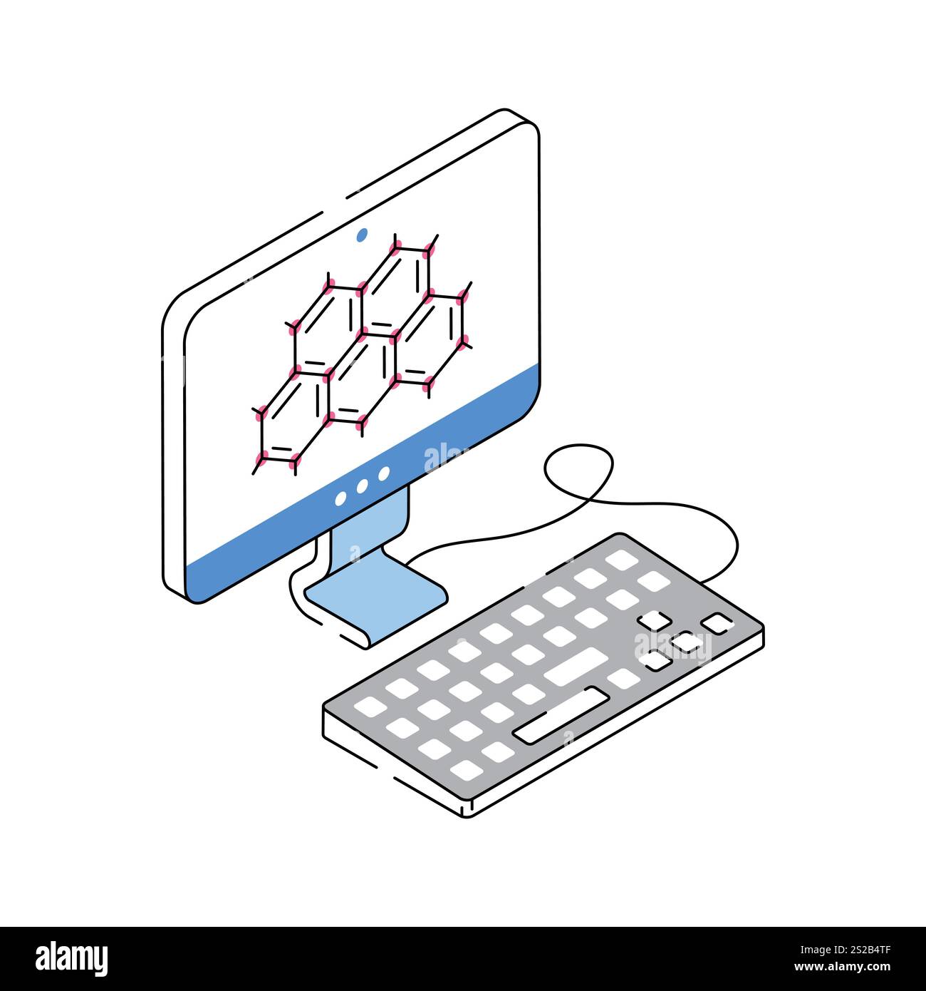 Desktop computer with molecular diagrams for medical research vector ...