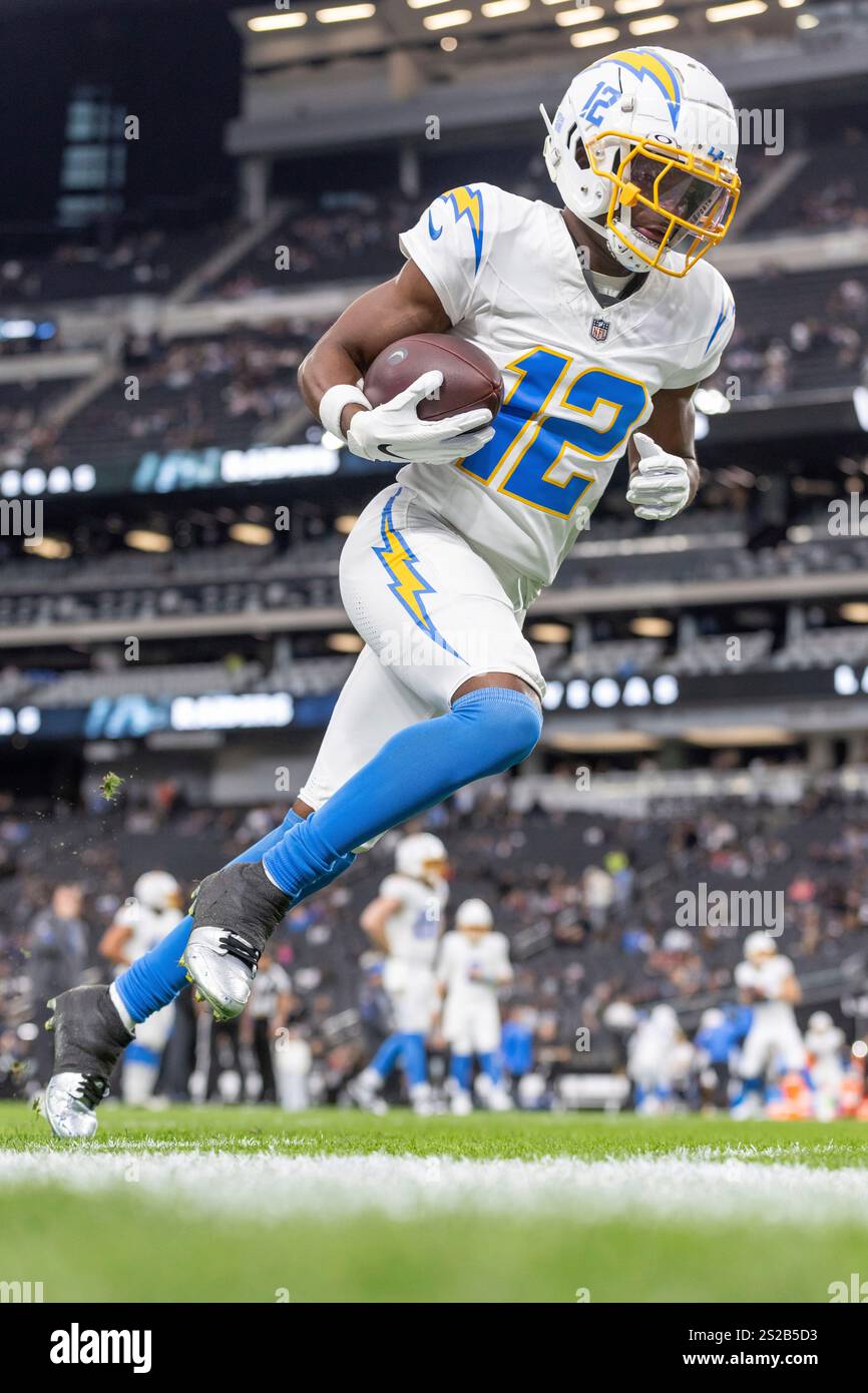 Los Angeles Chargers wide receiver Derius Davis (12) warms up before ...