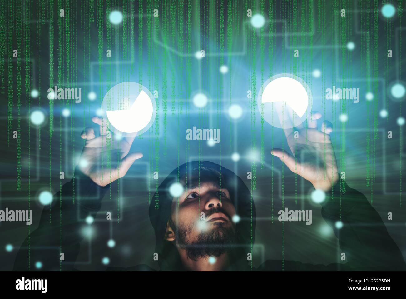 hacker at work with graphical user interface around Stock Photo - Alamy