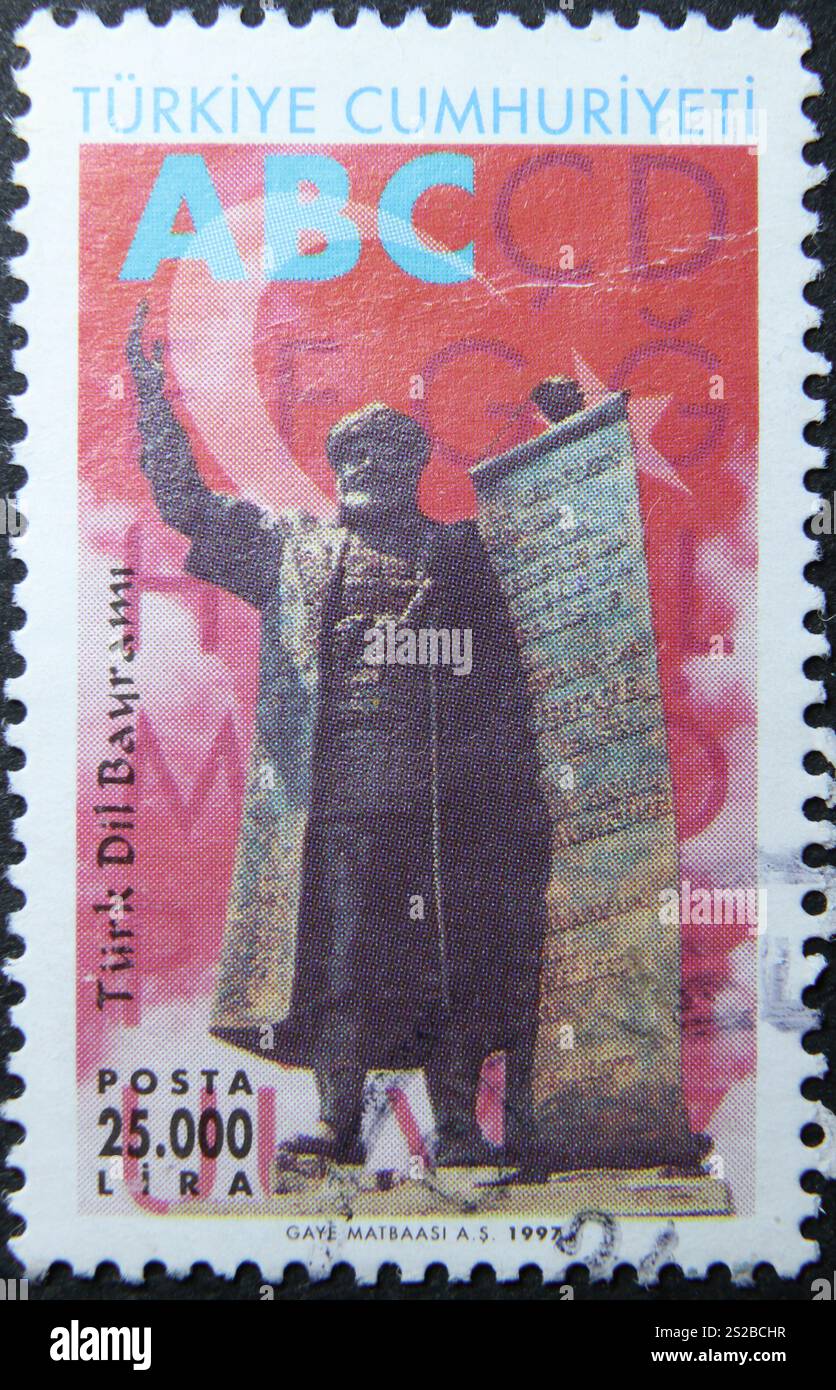 ISTANBUL, TURKEY - JANUARY 24, 2021: Turkish stamp shows Language Day ...