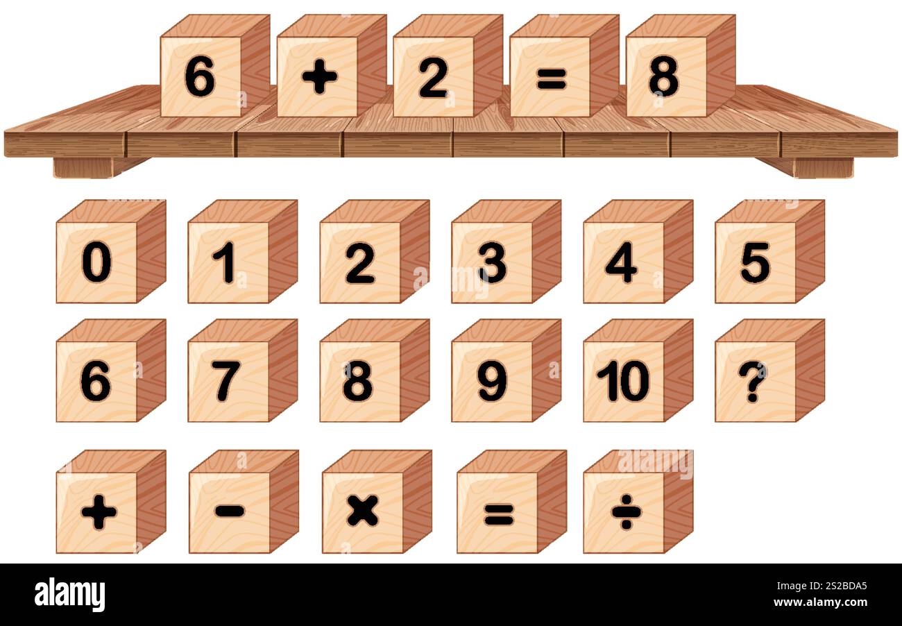 Wooden blocks with numbers and math symbols Stock Vector Image & Art ...