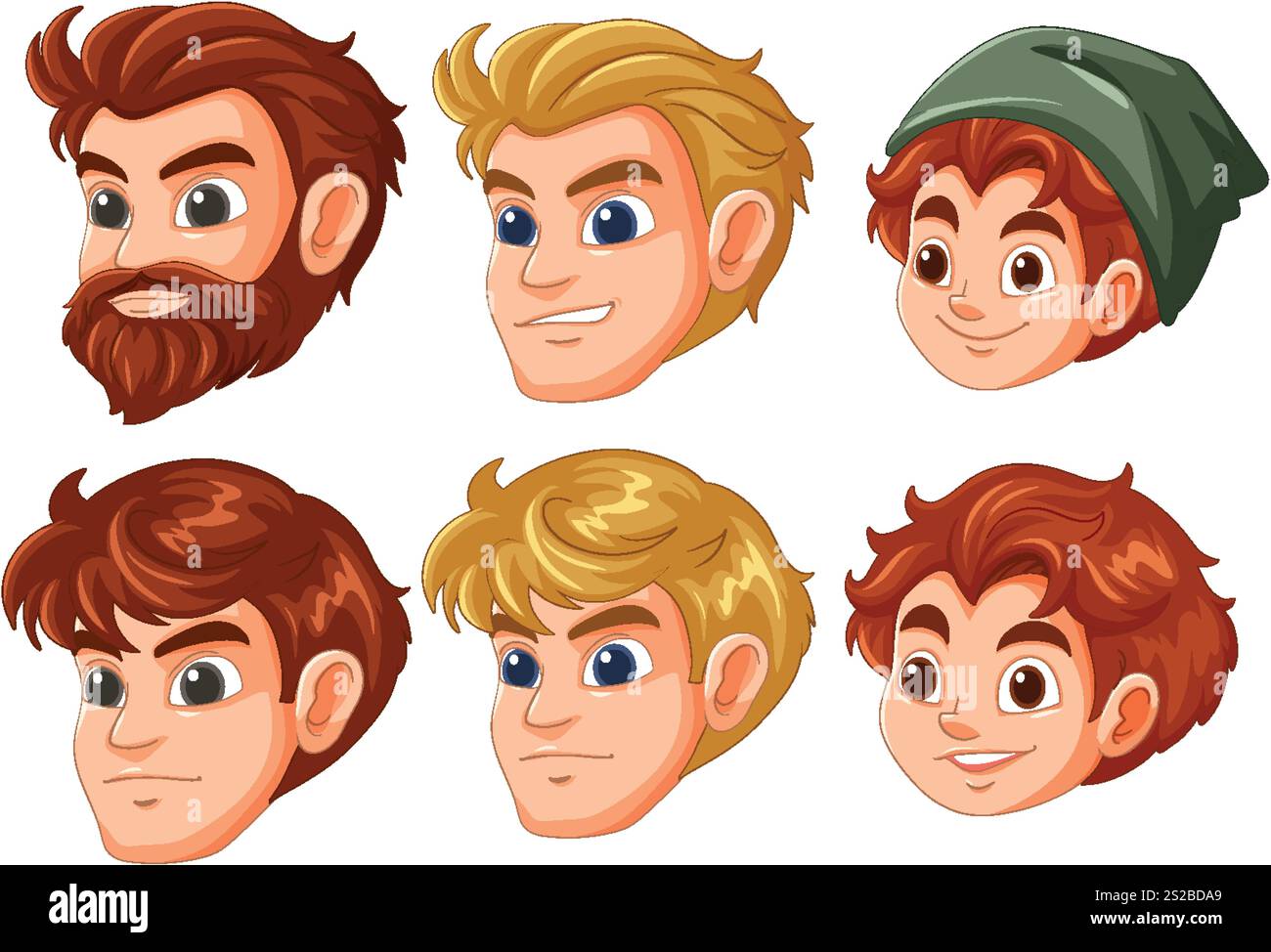 Six diverse cartoon male heads with various hairstyles Stock Vector ...