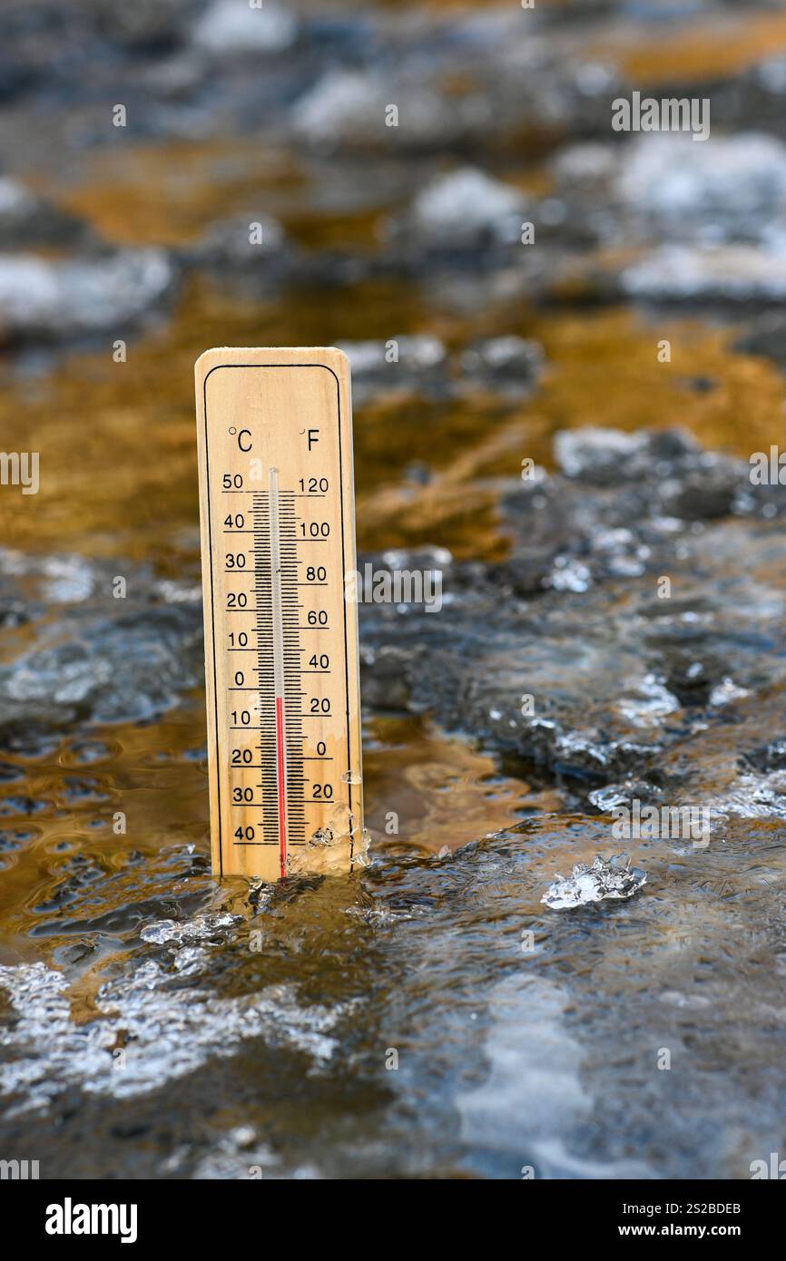 Wooden thermometer showing sub-zero temperature in celsius and ...