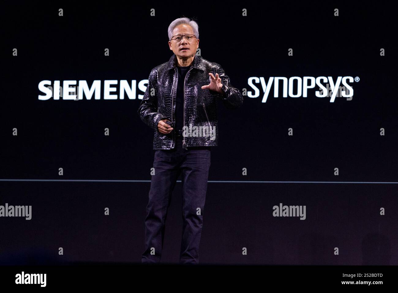 Las Vegas, USA. 06th Jan, 2025. Nvidia CEO Jensen Huang gives the first ...