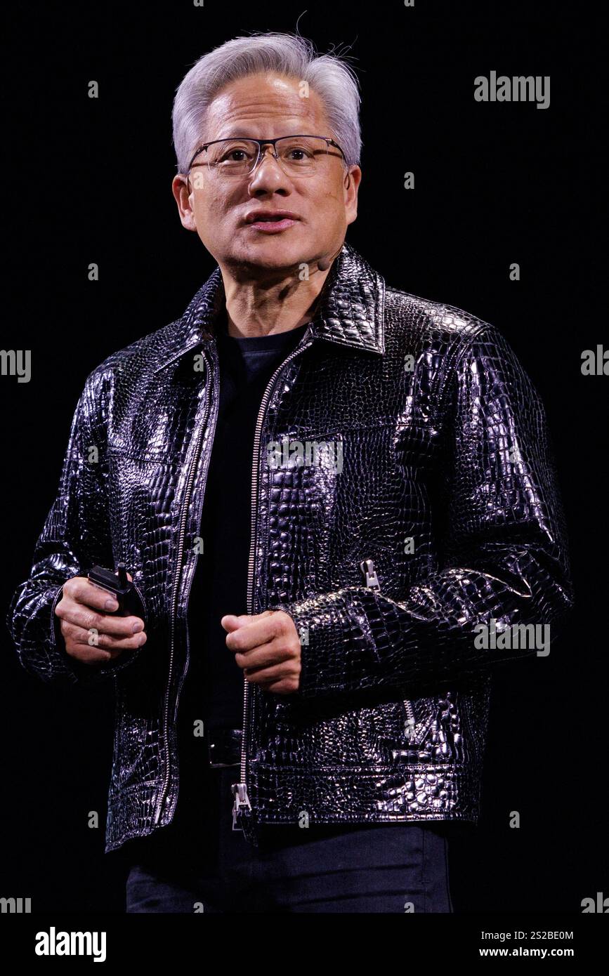 Las Vegas, USA. 06th Jan, 2025. Nvidia CEO Jensen Huang gives the first ...