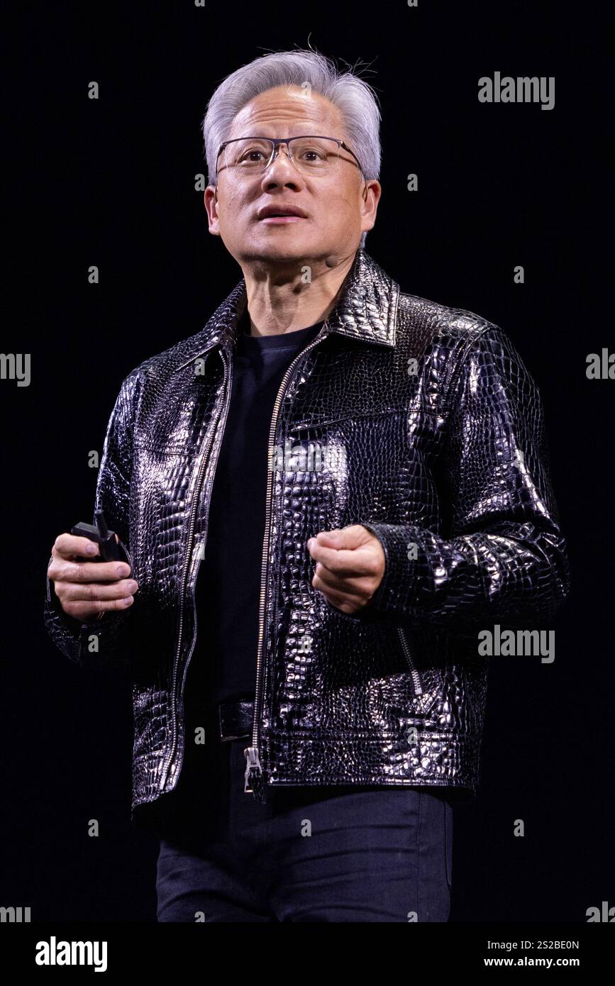 Las Vegas, USA. 06th Jan, 2025. Nvidia CEO Jensen Huang gives the first ...