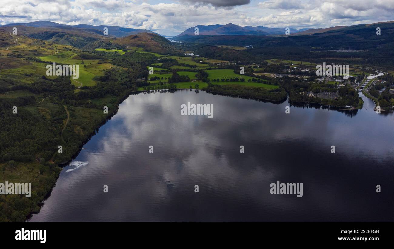 Aerial view of the western end of Loch Ness and Fort Augustus in the ...