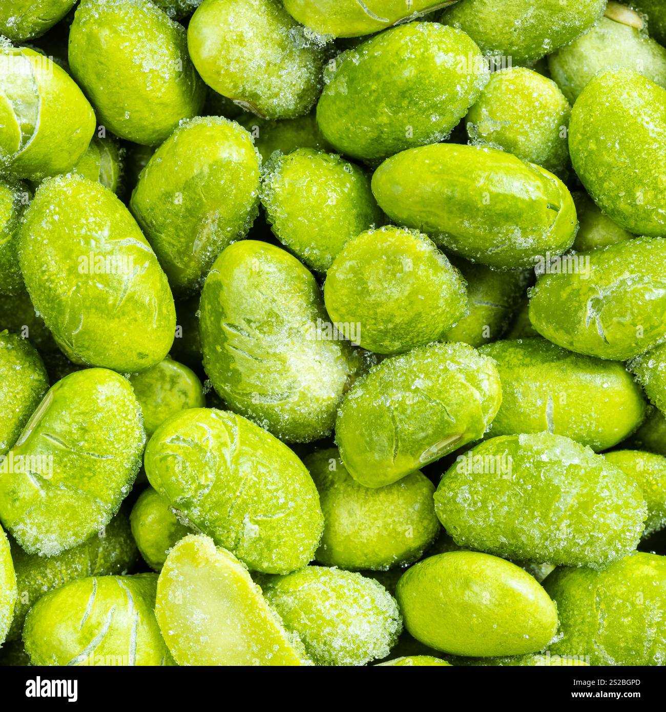 square food background - frozen Edamame (unripe soybeans) close up ...