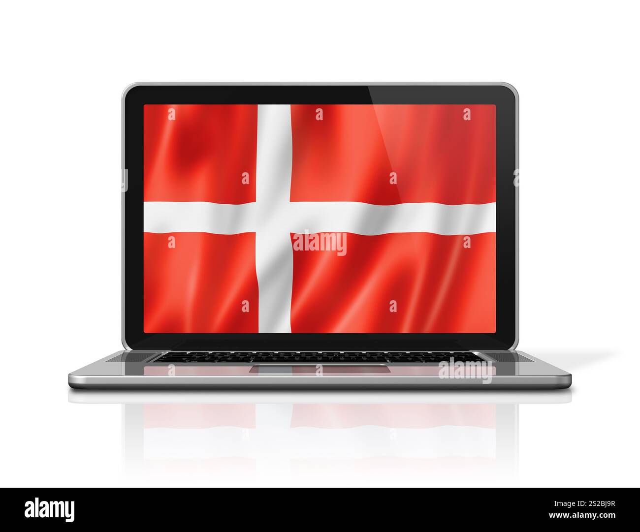 Denmark flag on laptop screen isolated on white. 3D illustration render ...