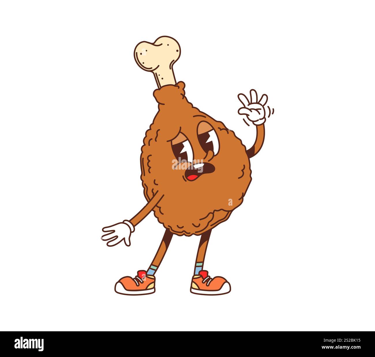 Cartoon groovy fast food fried chicken leg character. Takeaway cafe ...