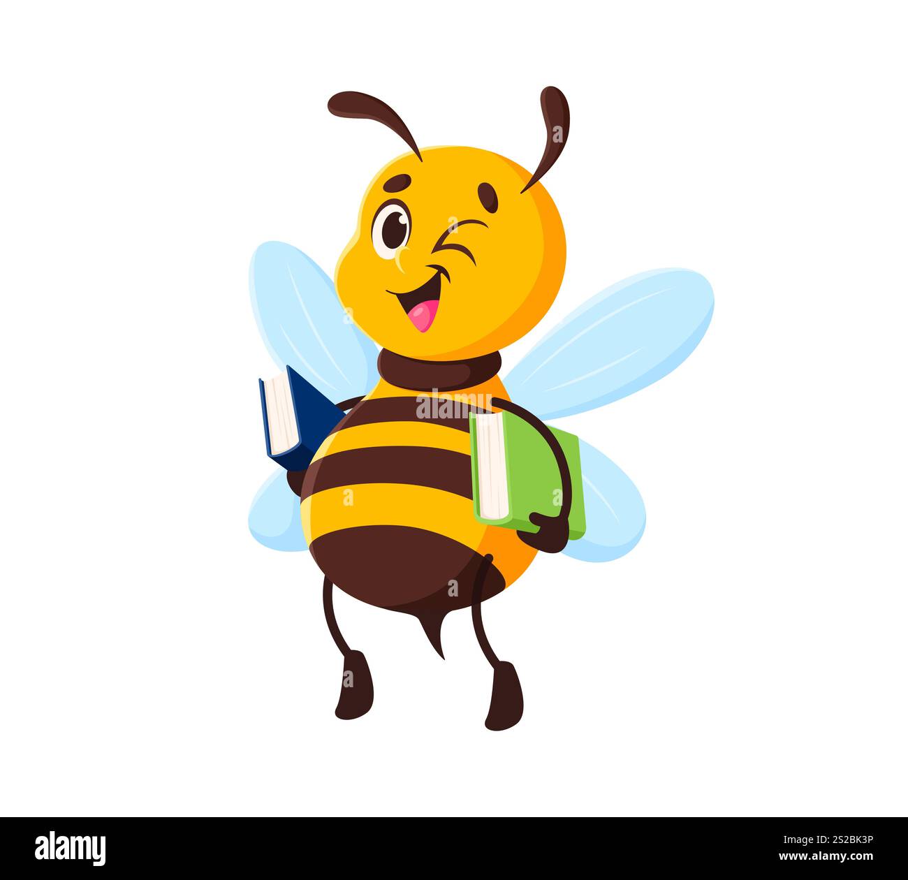 Cartoon honey bee character, cute honeybee animal mascot holding books ...