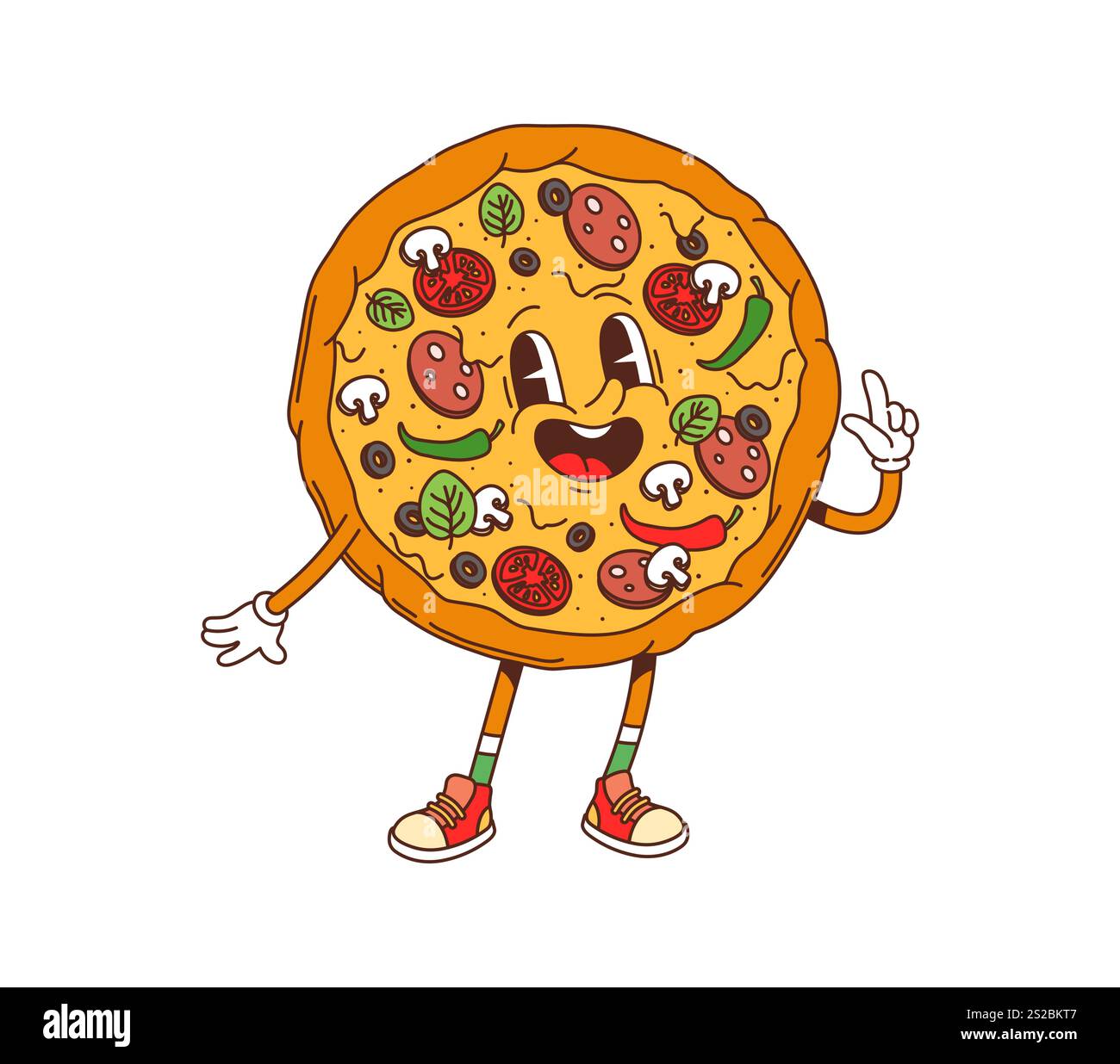 Cartoon groovy fast food pizza character. Takeaway restaurant or ...