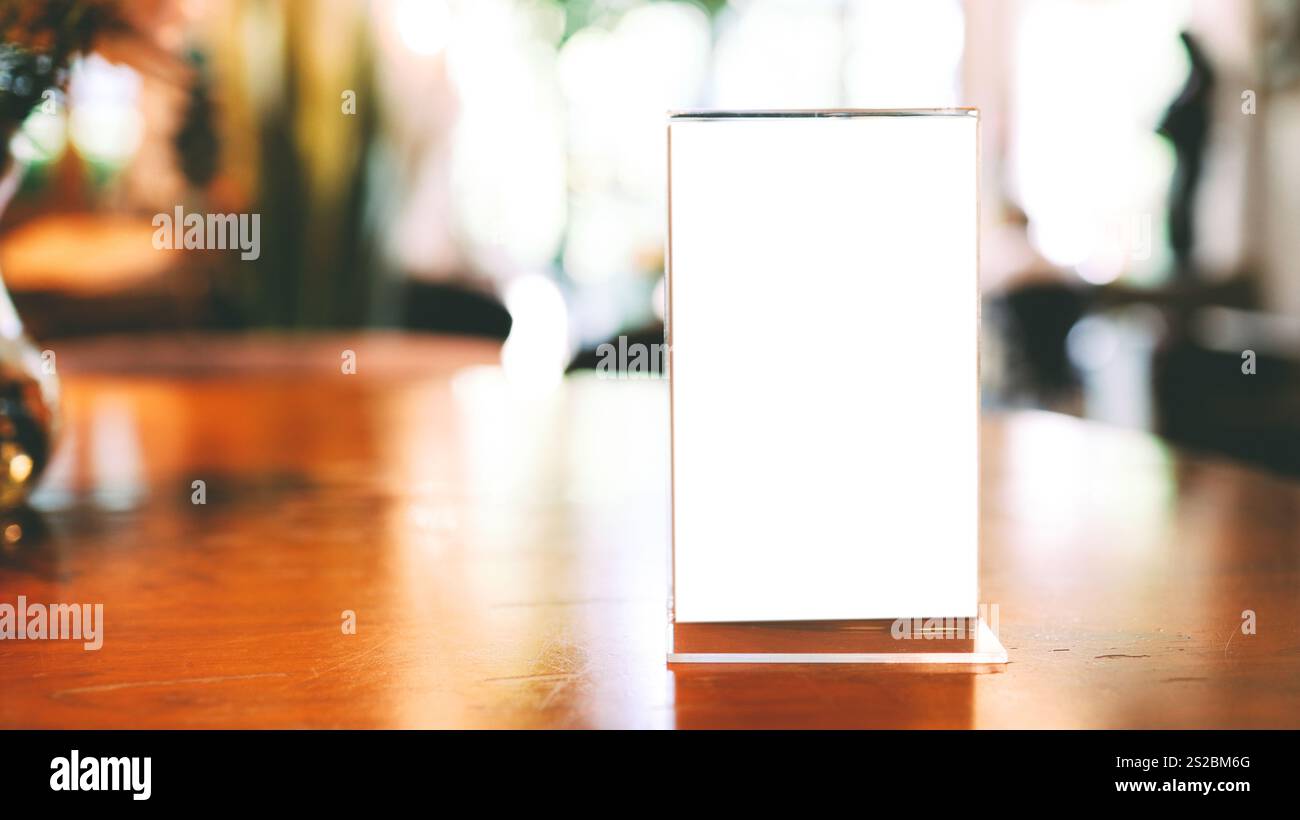 Restaurant cafe menu. Menu frame standing on wood table in Bar ...