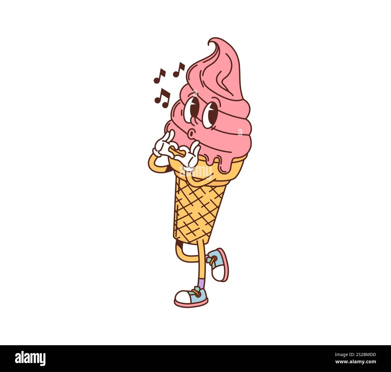 Cartoon groovy fast food ice cream cone character. Fast food frozen ...