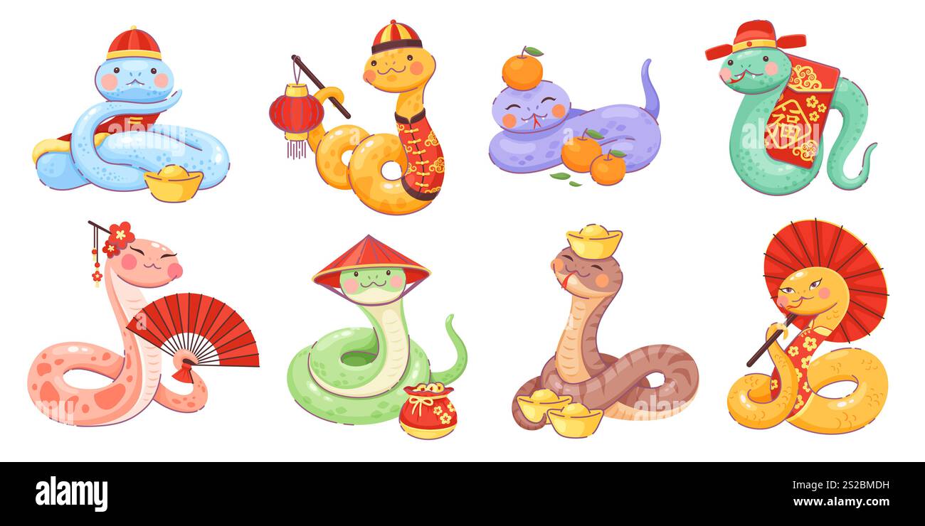 2025 lunar year cartoon snake characters. Chinese lunar calendar New ...
