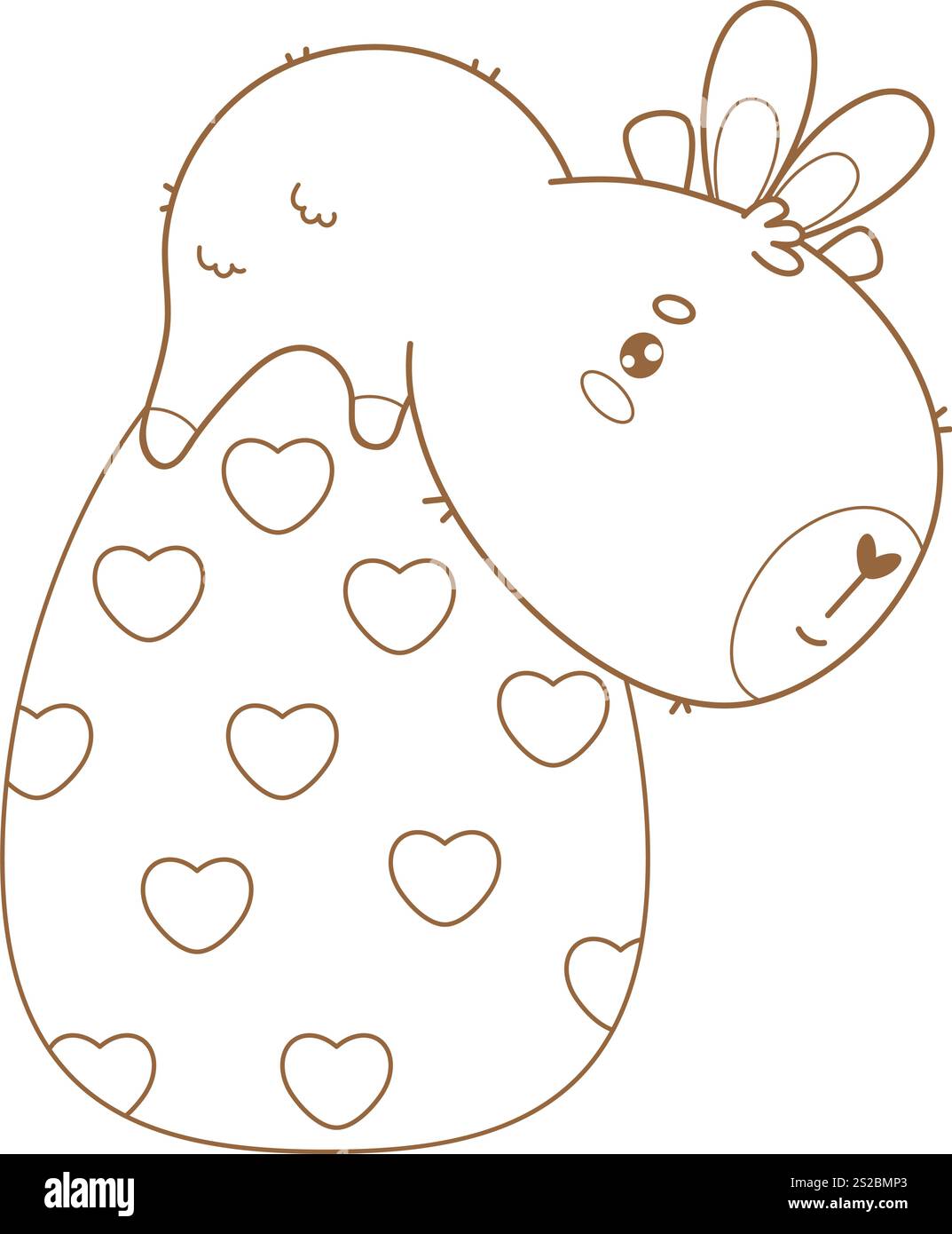 Outline Easter Capybara in bunny ears on big paschal egg. Happy cartoon ...