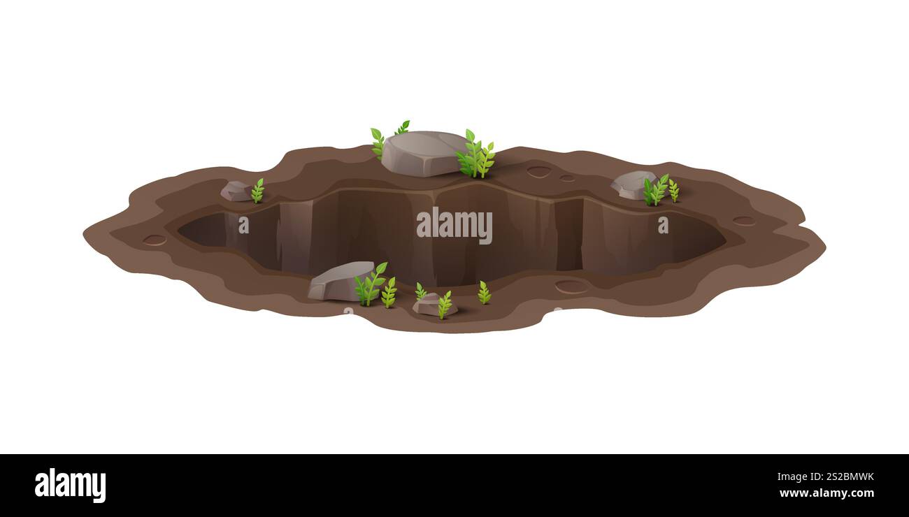 Dirty pit and burrow, cartoon deep ground hole amidst a natural ...