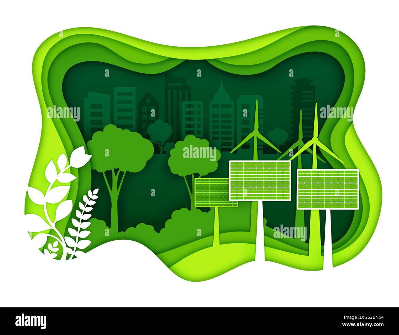 Paper cut eco city with ecological environment. 3d vector frame with ...