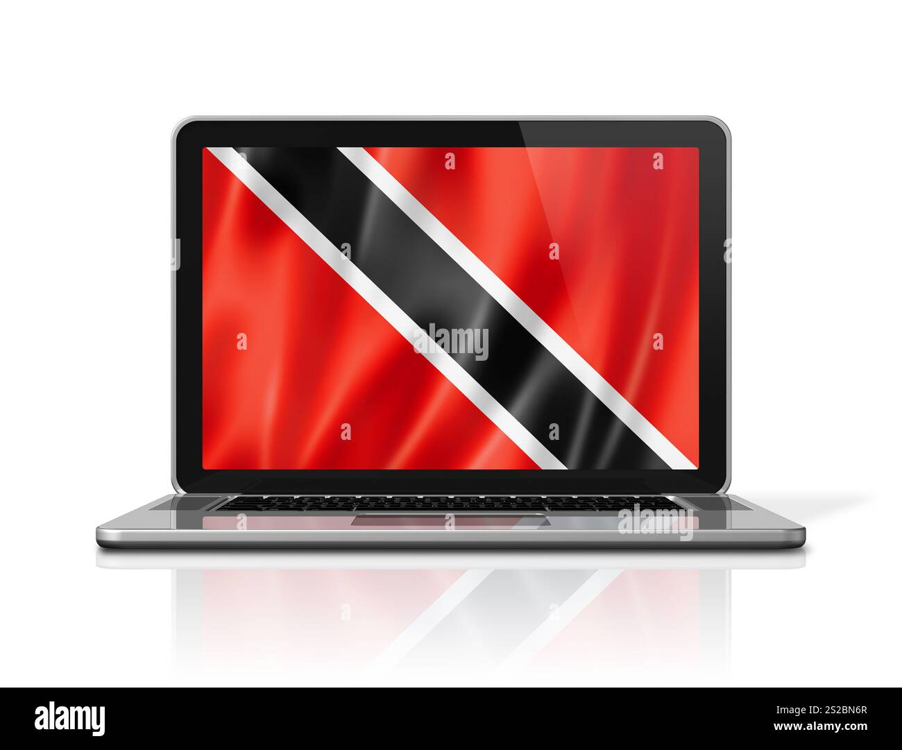 Trinidad And Tobago flag on laptop screen isolated on white. 3D ...