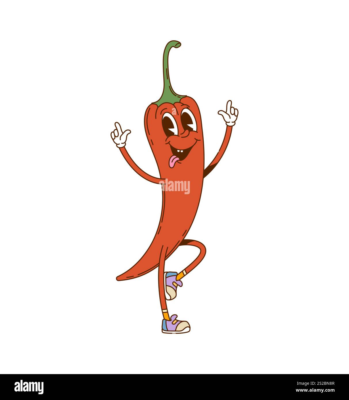 Cartoon chili pepper vegetable groovy character. Farm whole veggie 60s ...