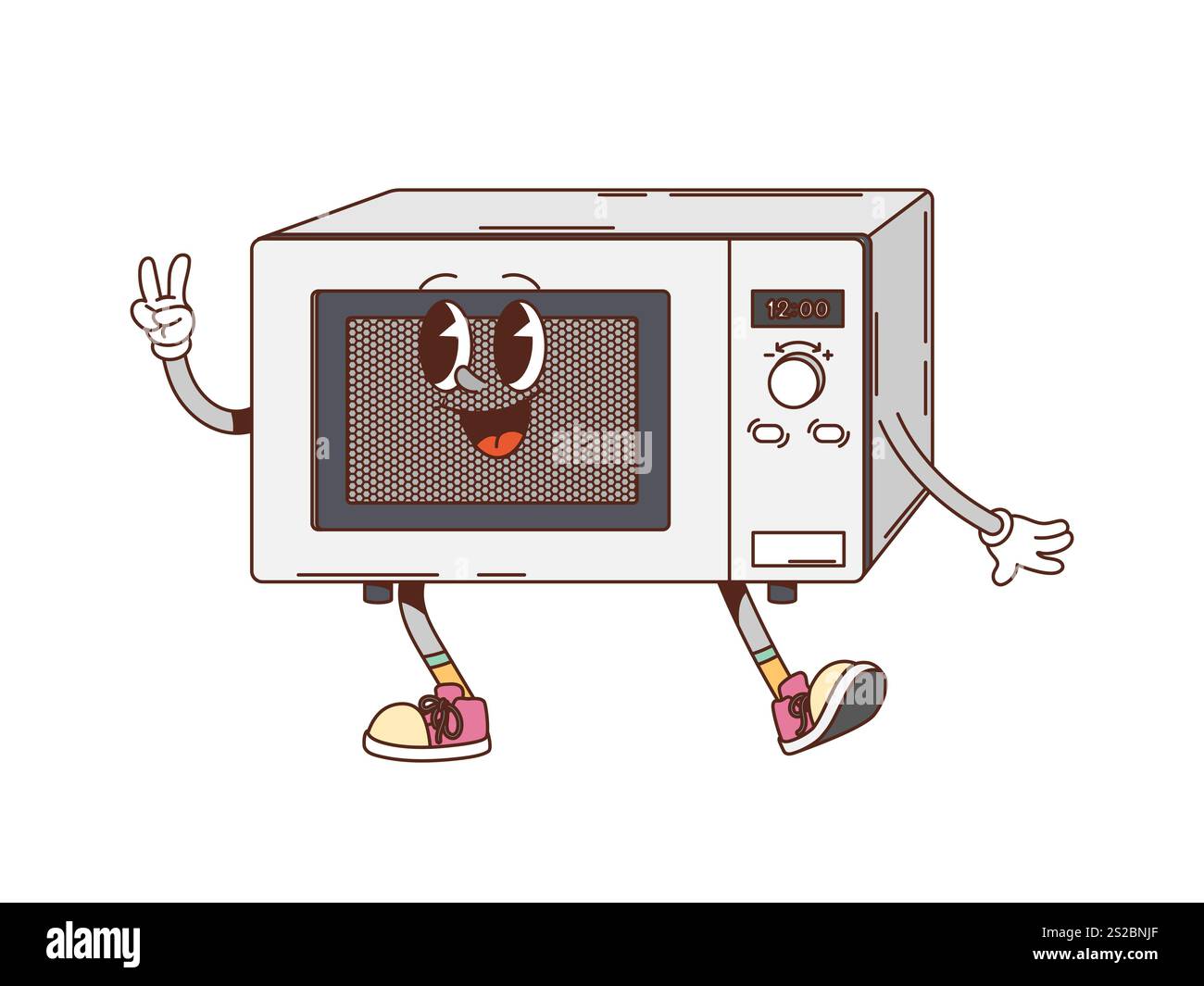 Retro groovy microwave oven cartoon character for kitchenware utensil ...